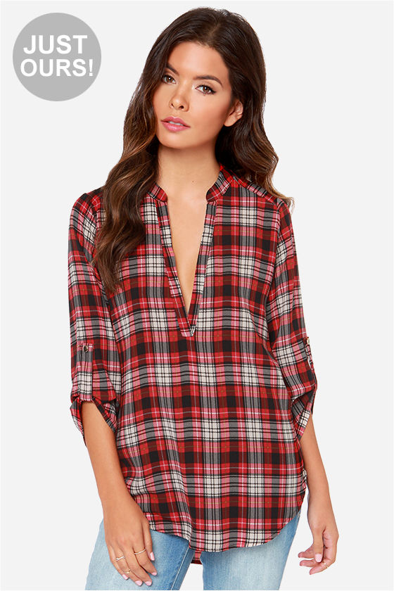 Red Top - Plaid Top - Tunic Top - $36.00 - Lulus