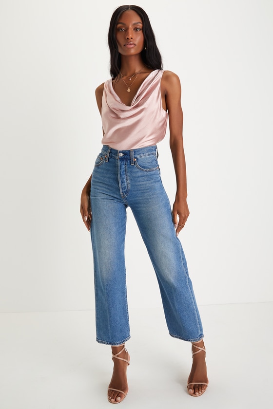 Blush Pink Tank Top - Satin Tank Top - Cowl Neck Tank Top - Lulus