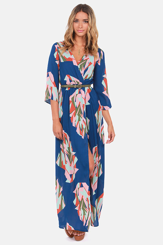 Pretty Print Dress - Blue Dress - Maxi Dress - Wrap Dress - $65.00 - Lulus