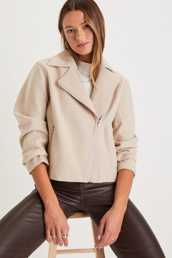 Beige Moto Jacket - Motorcycle Jacket - Simple Moto Jacket - Lulus