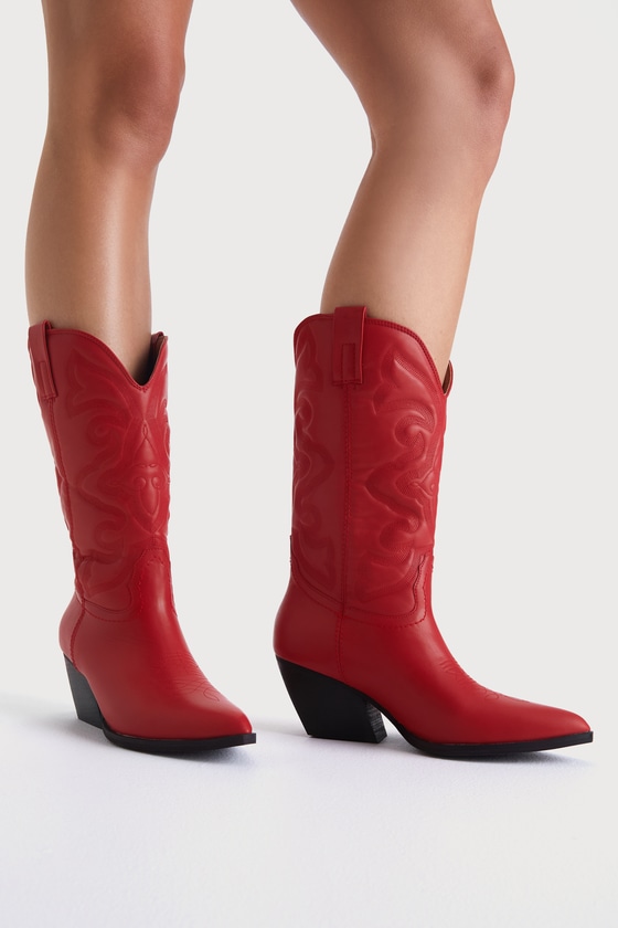 Red Western Boots - Knee-High Western Boots - Pointed-Toe Boots - Lulus