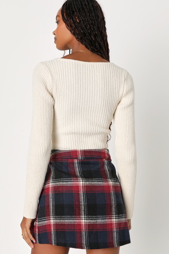 Navy Blue Plaid Skirt - A-Line Mini Skirt - High-Rise Mini Skirt - Lulus