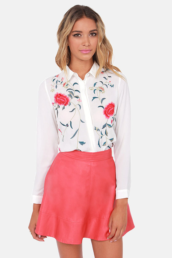 Cute Ivory Top - Embroidered Top - Button-Up Top - $42.00 - Lulus