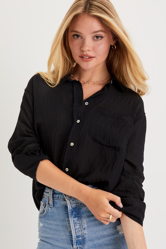 Black Long Sleeve Top - Button-Up Top - Button-Down - Chic Top - Lulus