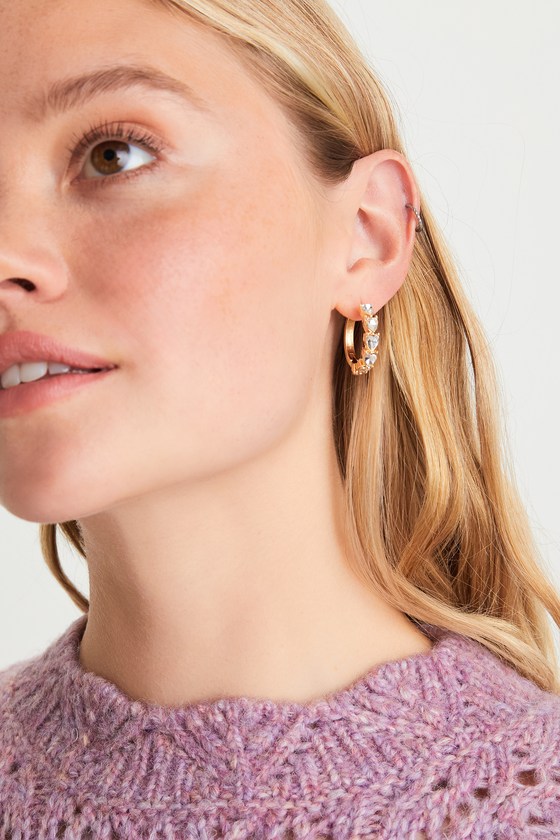 Gold Heart Hoop Earrings - Rhinestone Hoops - Heart Hoops - Lulus