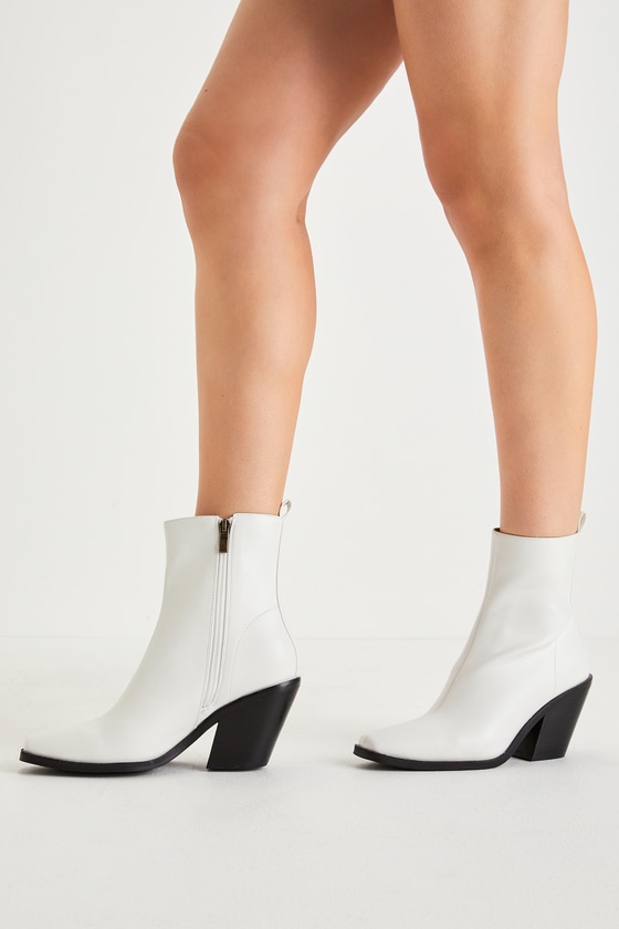 White Squared-Toe Boots - White Mid-Calf Boots - Block Heel Boots - Lulus