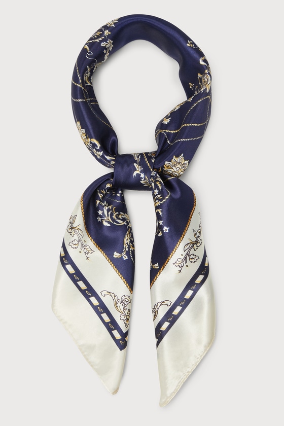 Navy Blue and White Scarf - Printed Handkerchief Scarf - Scarf - Lulus