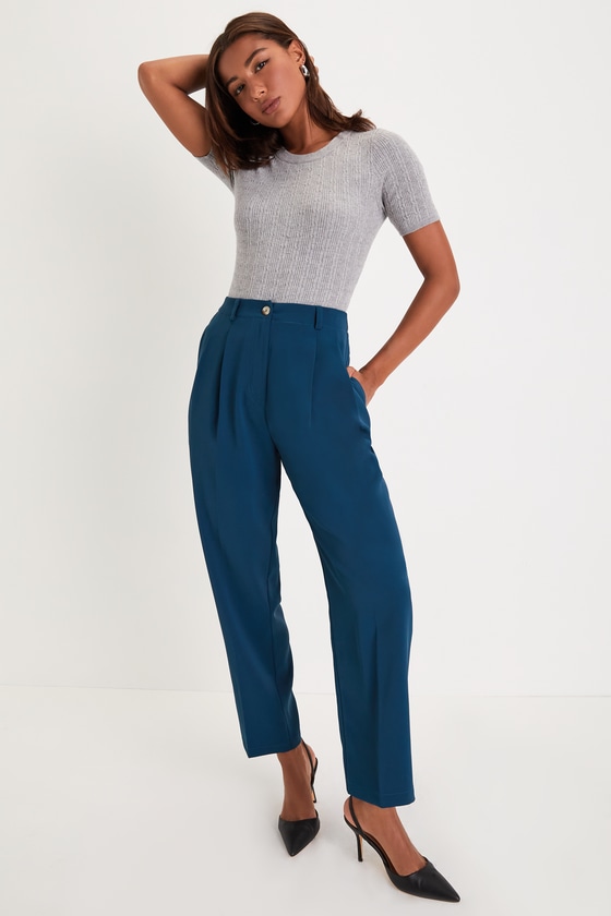 Dark Blue Pants - High-Rise Trouser Pants - Straight Leg Pants - Lulus