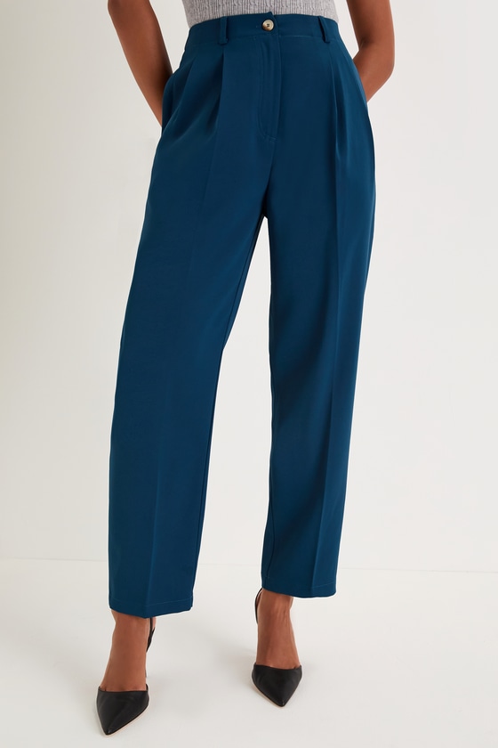 Dark Blue Pants - High-Rise Trouser Pants - Straight Leg Pants - Lulus