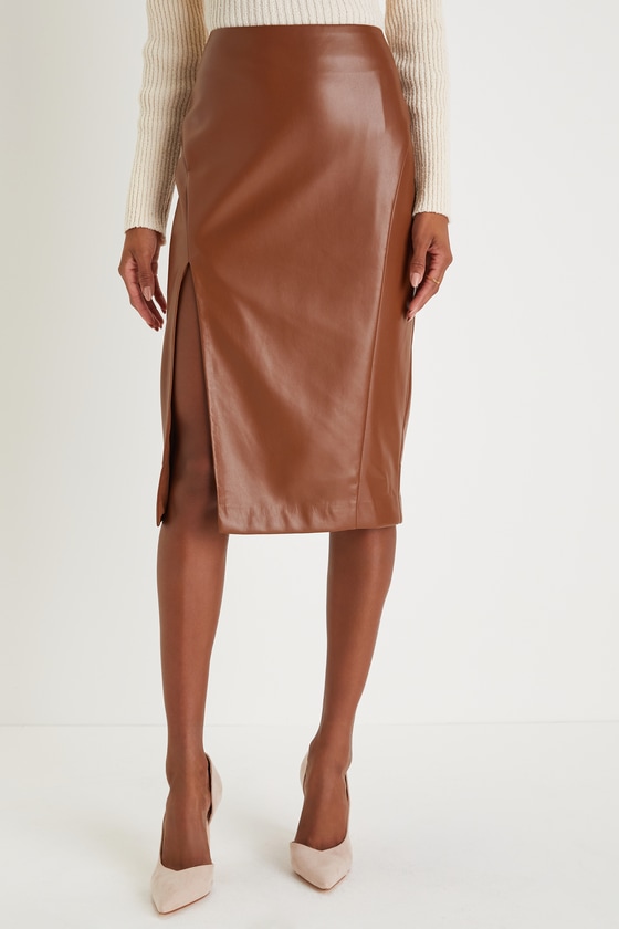 Chic Brown Skirt - Pencil Skirt - Vegan Leather Pencil Skirt - Lulus