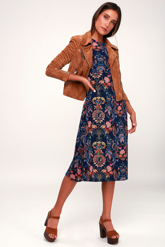 I. Madeline Garden Splendor - Navy Blue Dress - Floral Print Midi - Lulus