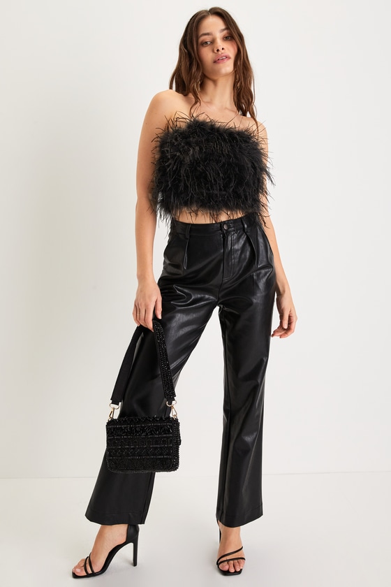Chic Black Top - Strapless Crop Top - Feather Top - Lulus
