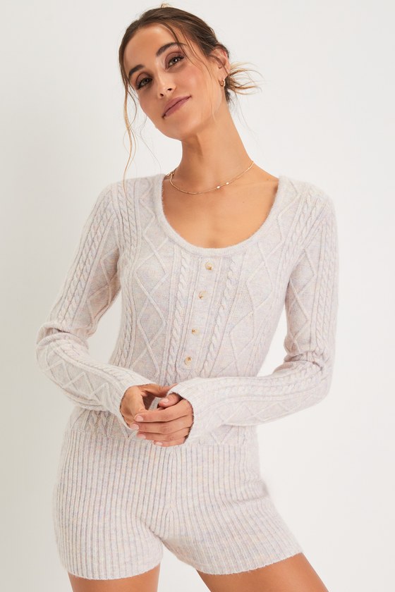 Blush Sweater Romper - Cable Knit Romper - Speckle Knit Romper - Lulus