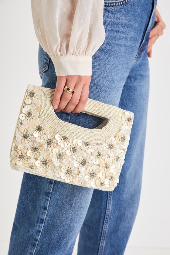 Cute Ivory Beaded Clutch - Capiz Shell Clutch - Rhinestone Clutch - Lulus