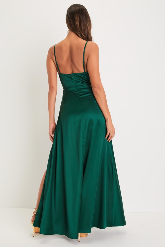 Emerald Green Maxi Dress - Satin Pleated Dress - Backless Dress - Lulus