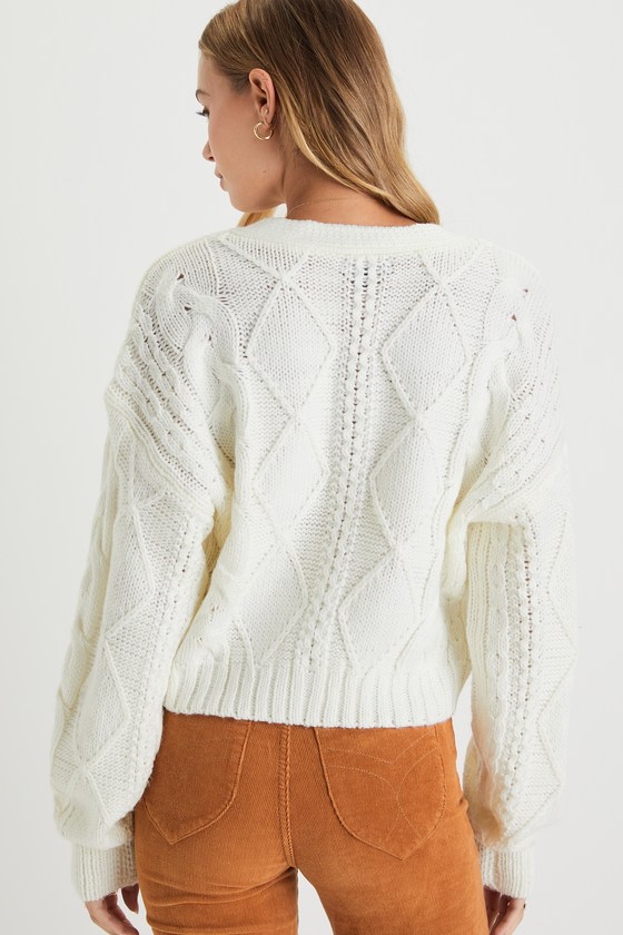 Ivory Cable Knit Sweater Cardigan Sweater Chunky Cardi Lulus