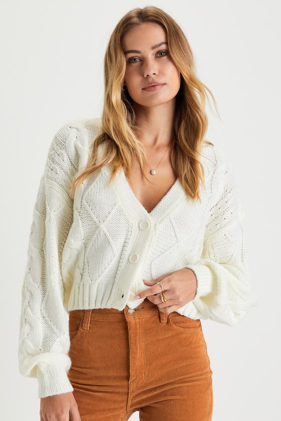Ivory Cable Knit Sweater Cardigan Sweater Chunky Cardi Lulus