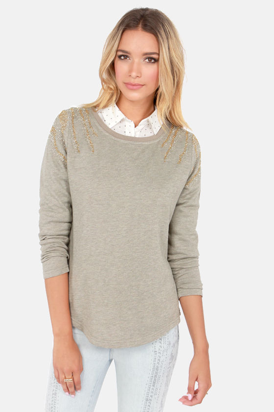 Cute Grey Sweatshirt - Beaded Sweatshirt - $83.00 - Lulus