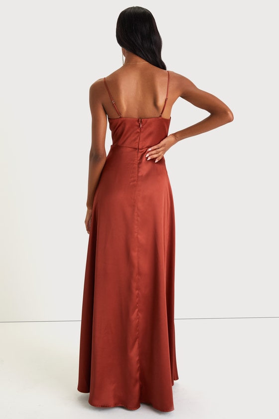 Rust Brown Maxi Dress - Satin Maxi Dress - Sleeveless Maxi Dress - Lulus