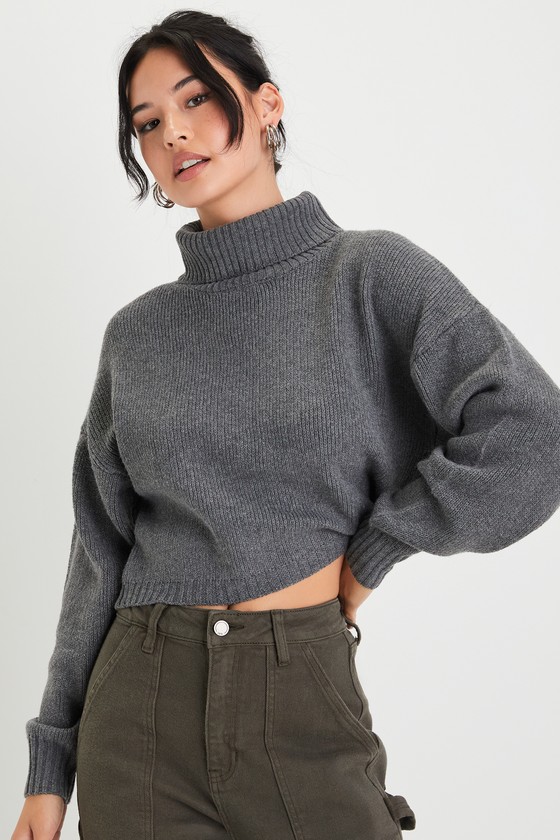 Dark Grey Cropped Sweater - Pullover Sweater - Turtleneck Sweater - Lulus