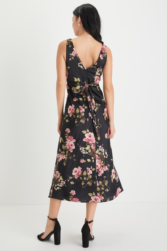 Black Floral Print Dress Satin Slip Dress Sleeveless Dress Lulus