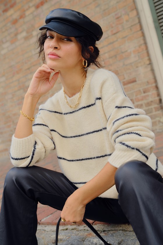 LUSH Sweater - Cream and Black Stripe Sweater - Oversized Sweater - Lulus
