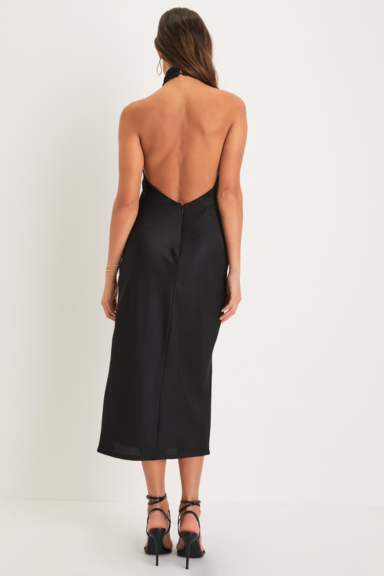 Sexy Black Midi Dress Satin Midi Dress Backless Halter Dress Lulus