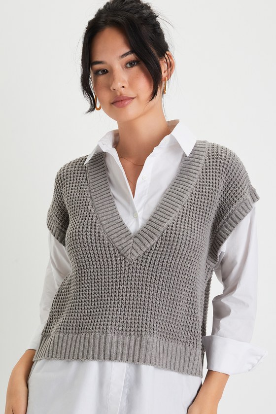 White & Grey Layer Top - Layered Sweater Vest - Sweater Vest Top - Lulus