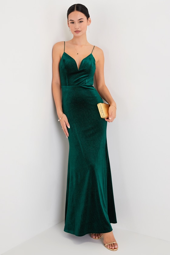 Emerald Velvet Maxi - Glittery Velvet Maxi Dress - Backless Maxi - Lulus