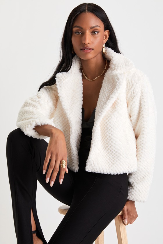 Cream Fuzzy Jacket - Faux Fur Jacket - Collared Jacket - Lulus
