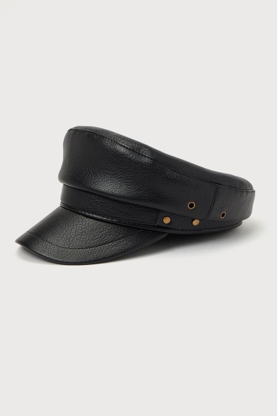 Faux Leather Baker Boy Cap - Black Baker Boy Cap - Black Hat - Lulus