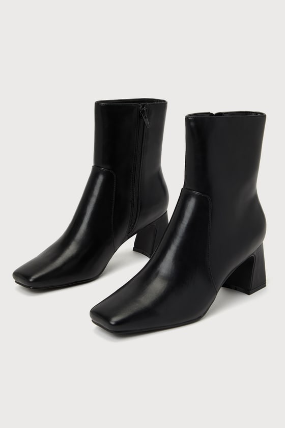 Black Ankle Boots - Square Toe Boots - Sculpted Heel Boots - Lulus