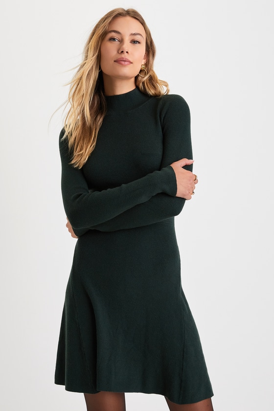 Emerald Green Dress - Mock Neck Dress - Mini Sweater Dress - Lulus