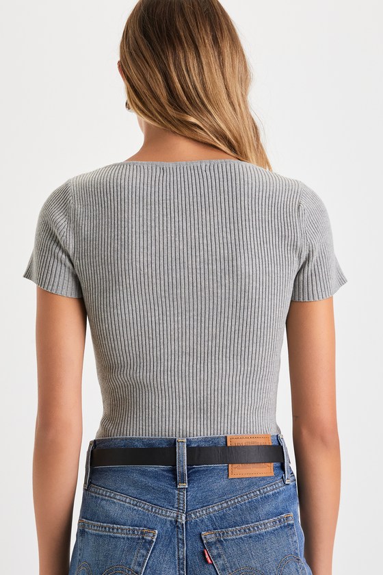 Grey Bodysuit - Button-Front Bodysuit - Short Sleeve Bodysuit - Lulus