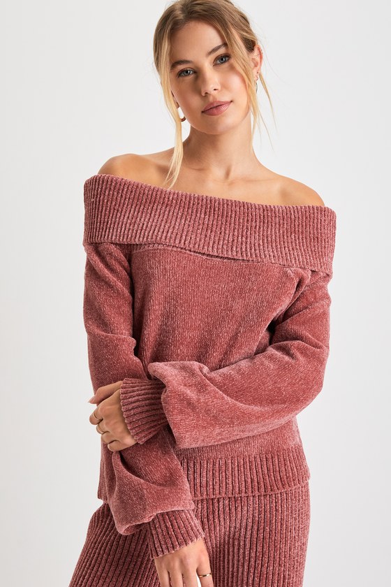 Rusty Rose Sweater Top - Off-The-Shoulder Sweater - Foldover Top - Lulus