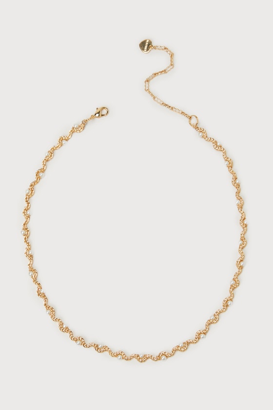 Gold Wavy Chain Necklace - Chain Necklace - Gold Pearl Necklace - Lulus