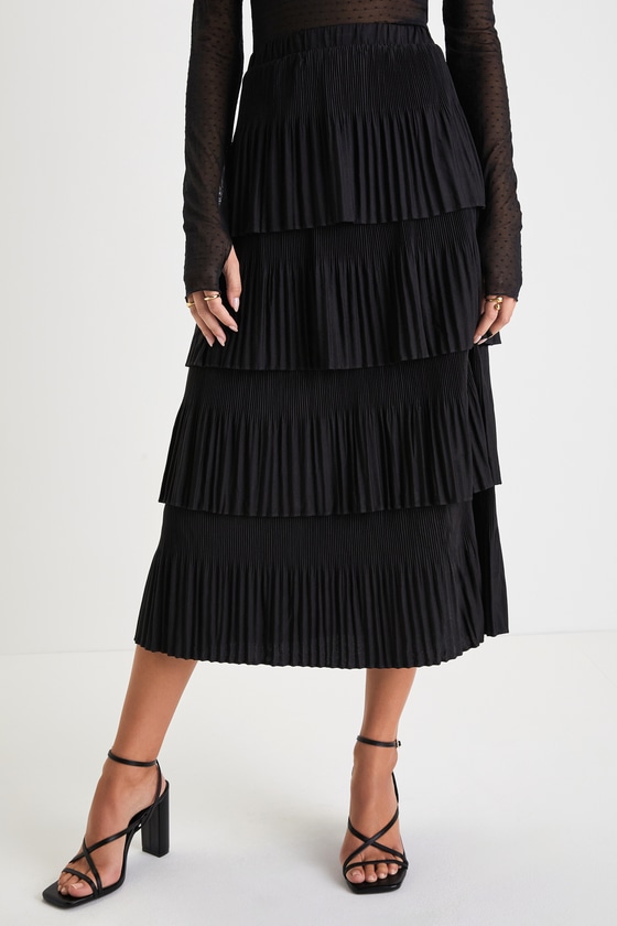 Black Skirt - High-Rise Skirt - Tiered Skirt - Pleated Skirt - Lulus