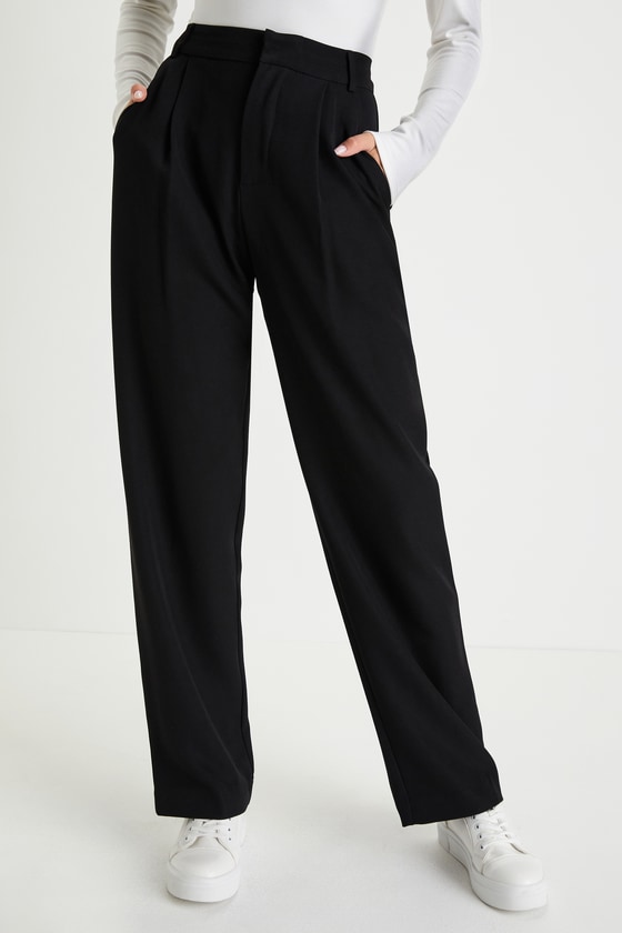 Black Pants - High-Rise Straight Leg Pants - Pleated Trousers - Lulus
