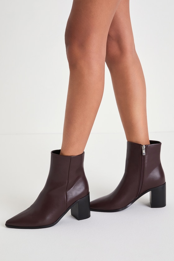 Merlot Red Ankle Booties - Faux Leather Boots - Pointed-Toe Boots - Lulus