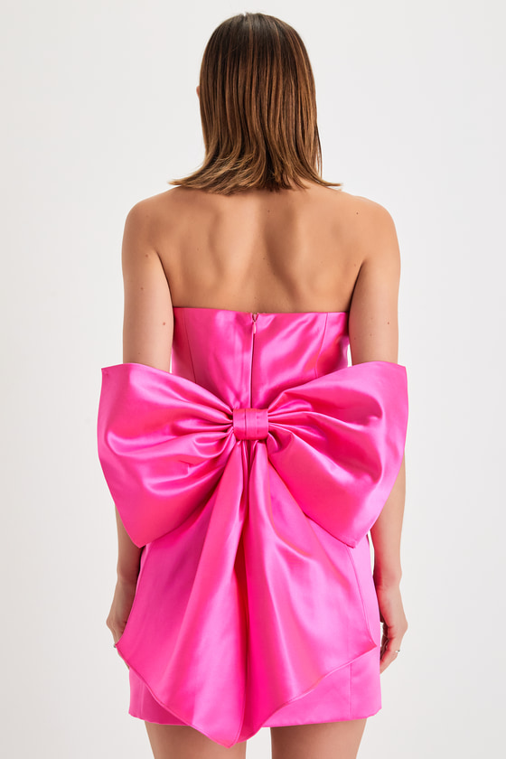 Hot Pink Mini Dress - Strapless Mini Dress - Bow Back Mini Dress - Lulus