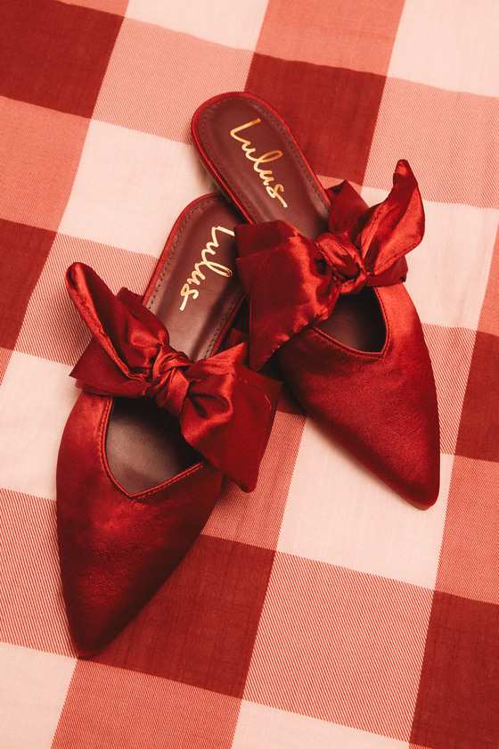 Wine Red Mules - Satin Mules - Pointed Toe Mules - Bow Mules - Lulus