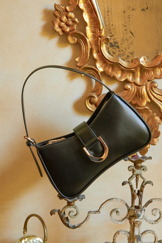 Cute Black Handbag - Structured Shoulder Bag - Buckle Bag - Lulus