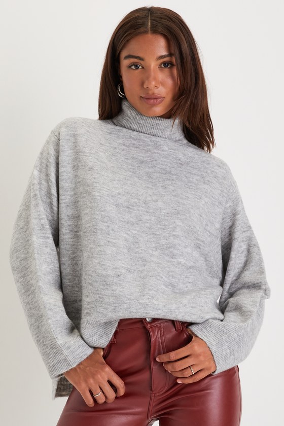 Heather Grey Sweater - Long Sleeve Sweater - Turtleneck Sweater - Lulus