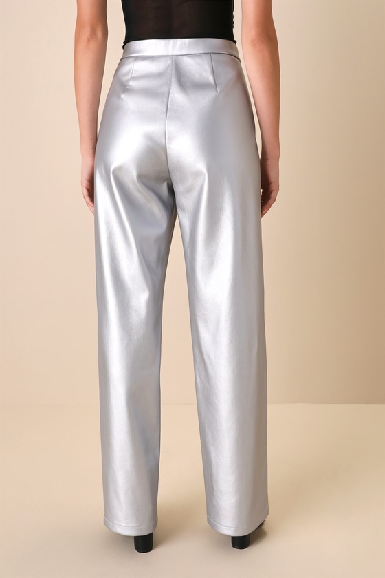 Silver Metallic Pants - Vegan Leather Pants - Straight Leg Pants - Lulus