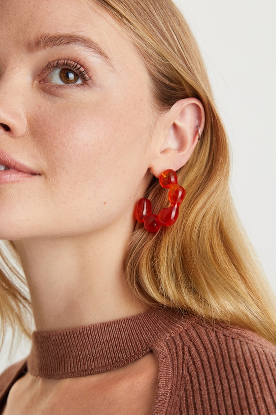Clear Orange Earrings - Acetate Hoops - Statement Hoop Earrings - Lulus