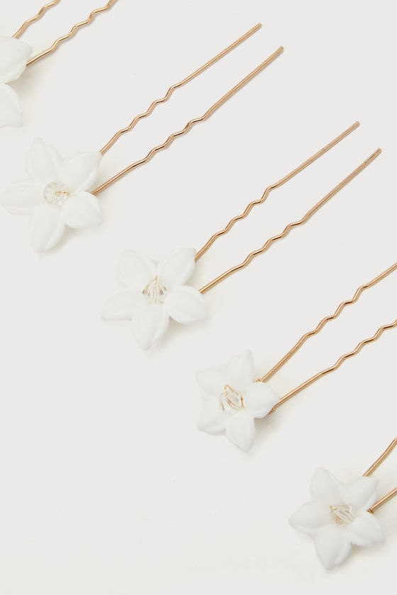 White Floral Hair Pin Set - 5PC Hair Pin Set - Bridal Accessories - Lulus