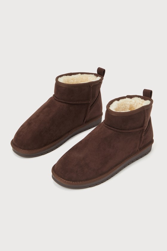 Dark Brown Boots - Suede Ankle Boots - Faux Fur-Lined Booties - Lulus