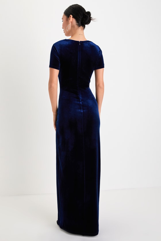 Navy Blue Velvet - Velvet Maxi Dress - Surplice Maxi Dress - Lulus