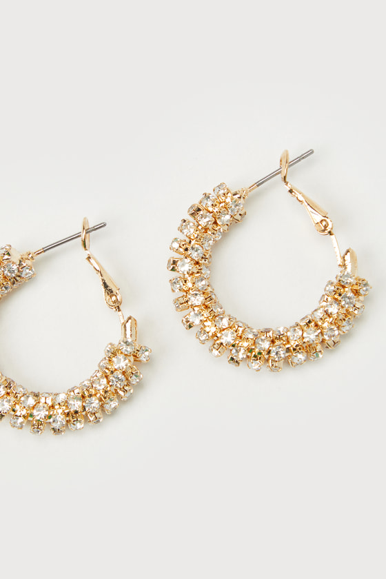 Gold Rhinestone Earrings - Hoop Earrings - Sparkly Hoops - Lulus