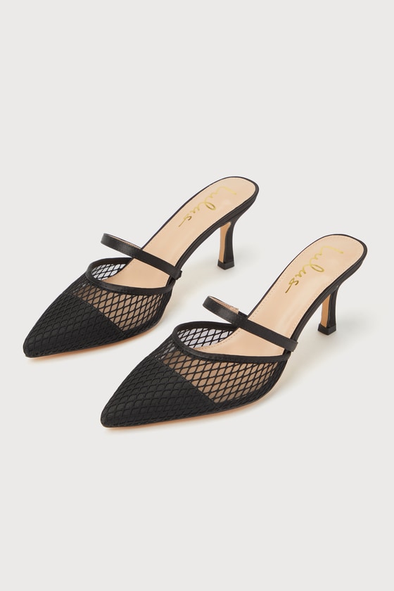 Black Mule Pumps - Mesh Pointed-Toe Mules - Slide-On Mule Pumps - Lulus